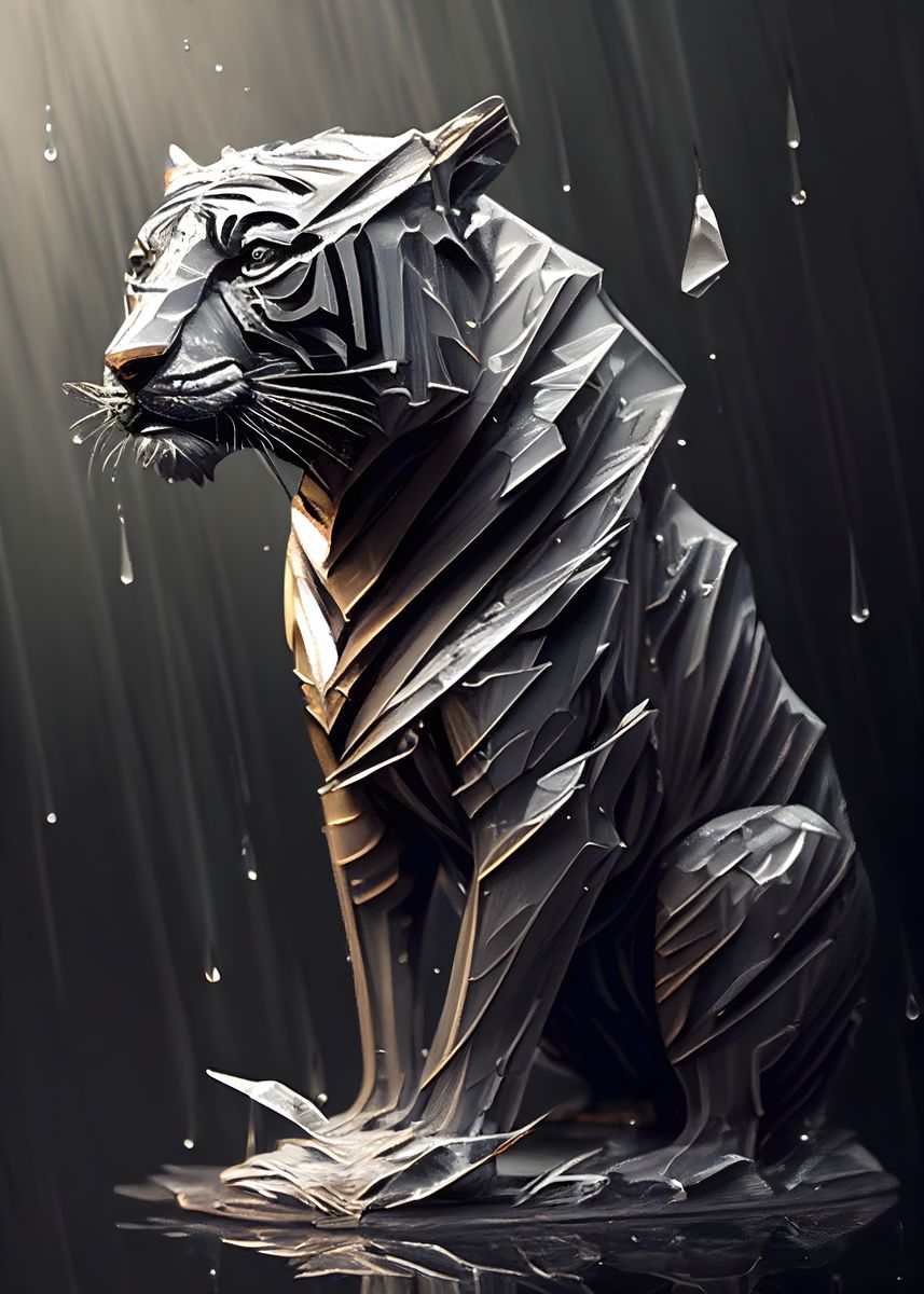 'Tiger in rain' Poster, picture, metal print, paint by ...