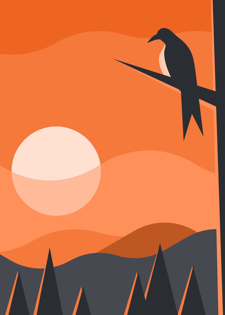 'Bird and Sunset' Poster, picture, metal print, paint by crbn design ...