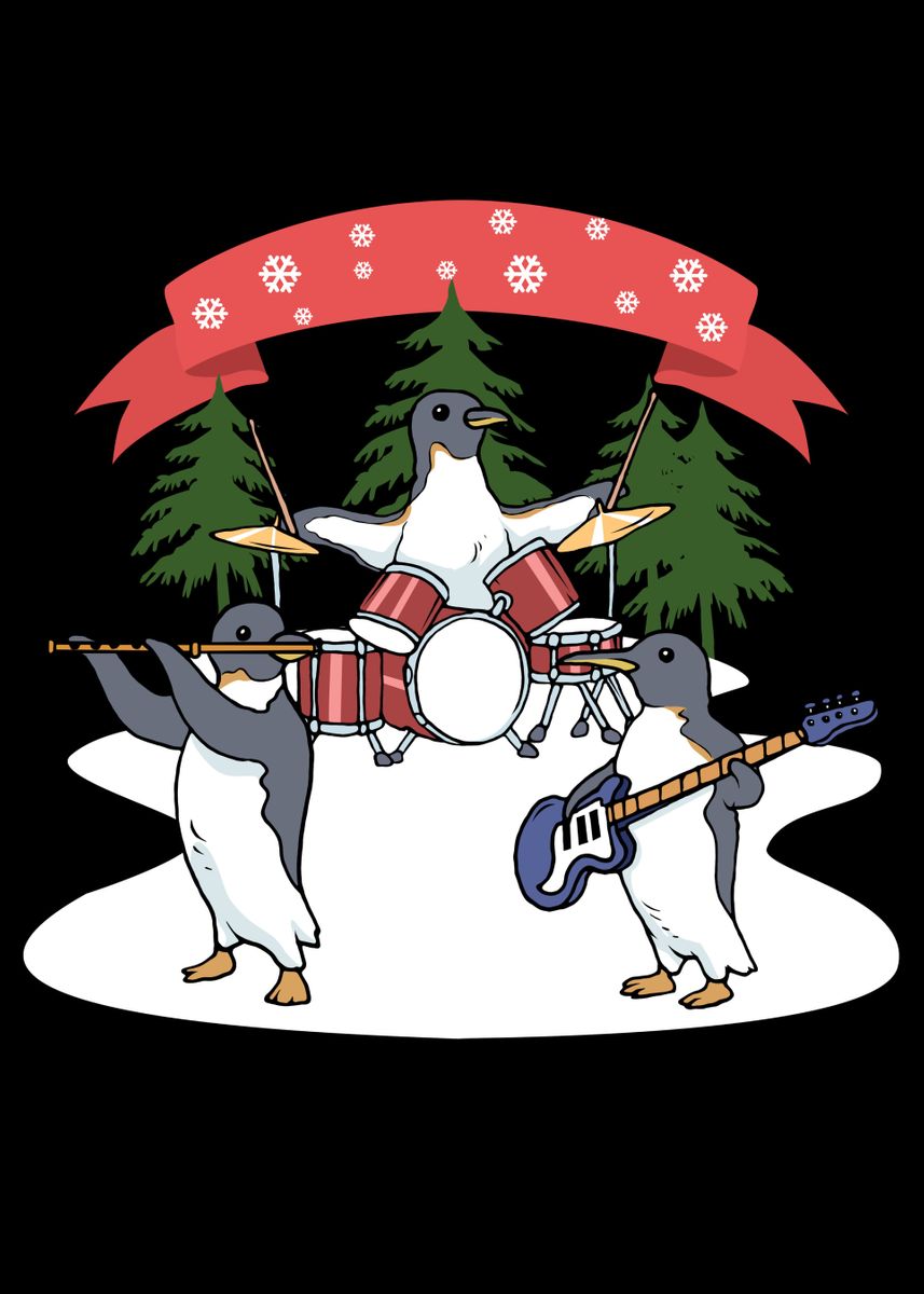 'Christmas Music Penguins' Poster, picture, metal print, paint by ...