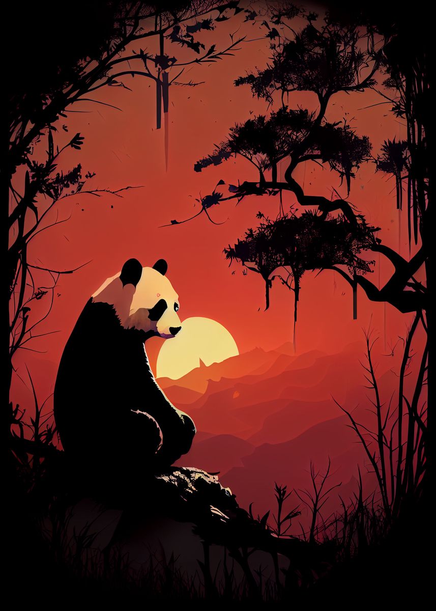 'Panda Sunset' Poster, picture, metal print, paint by DecoyDesign ...