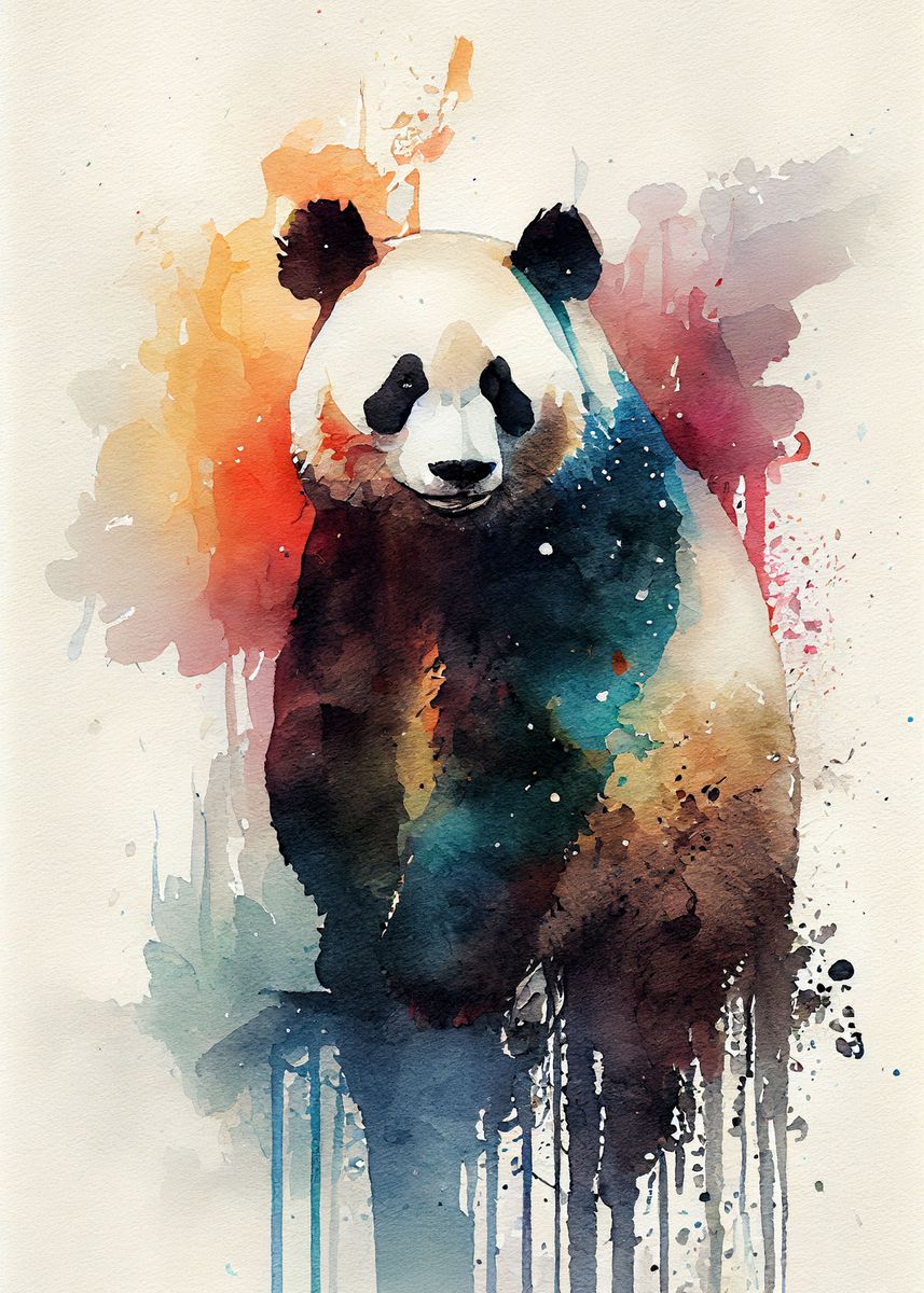 'Panda Colorful' Poster, picture, metal print, paint by DecoyDesign ...