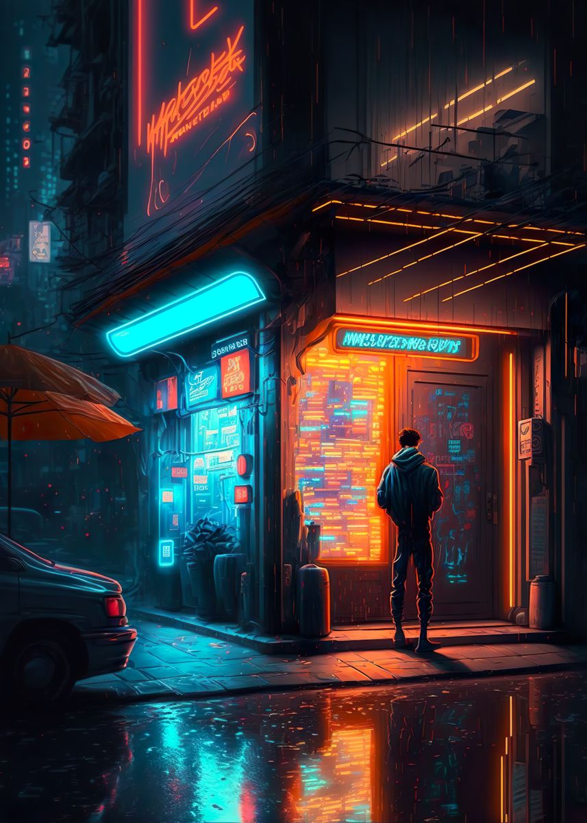 'New York Cyber Street ' Poster, picture, metal print, paint by Kowaa ...