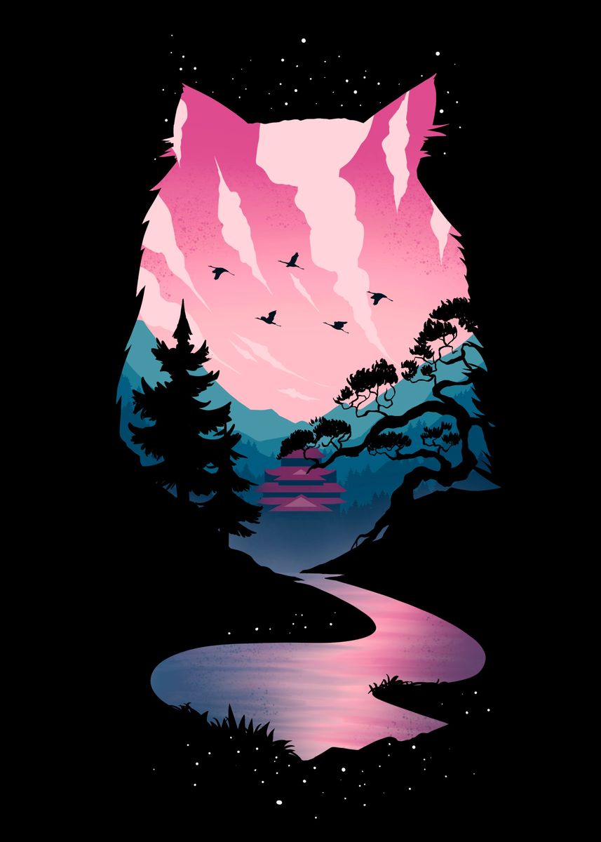 'Sunset Cat' Poster, picture, metal print, paint by Dipewhy | Displate