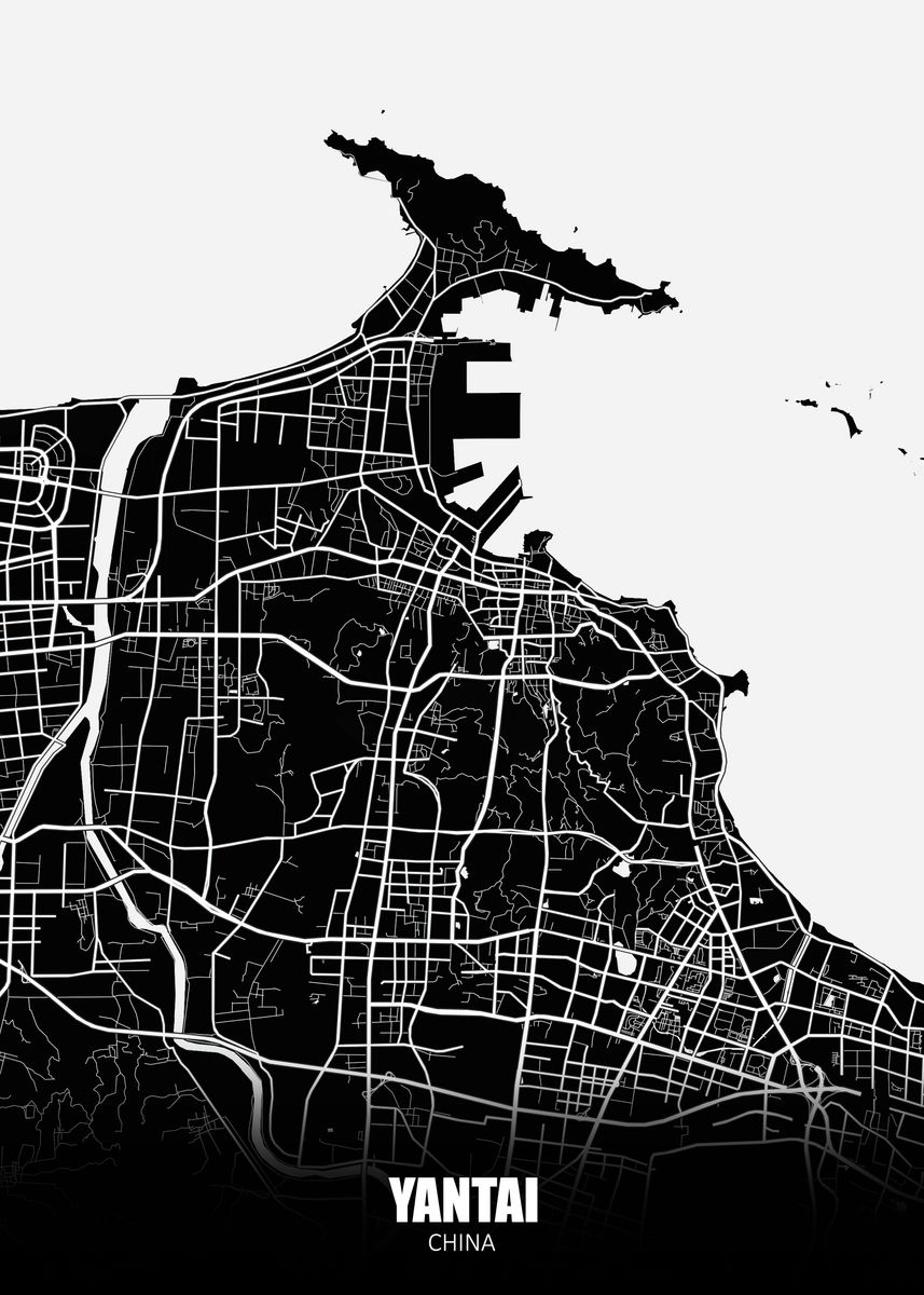 'Yantai China Dark Map' Poster, picture, metal print, paint by Zake ...