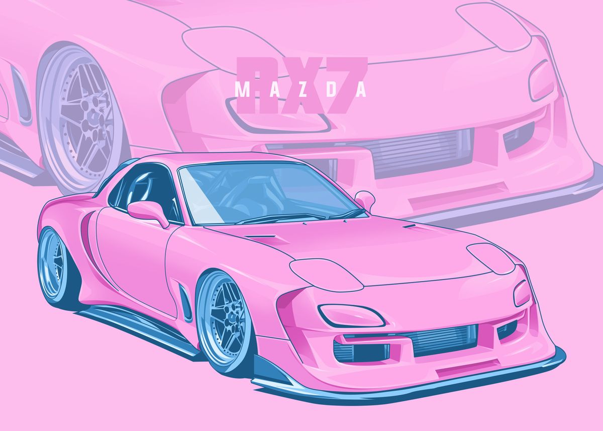 'mazda rx 7 pink' Poster by capture art | Displate