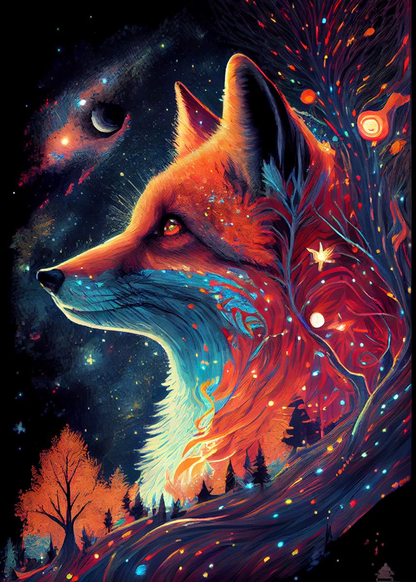 'Fox Galaxy Nature' Poster, picture, metal print, paint by ...