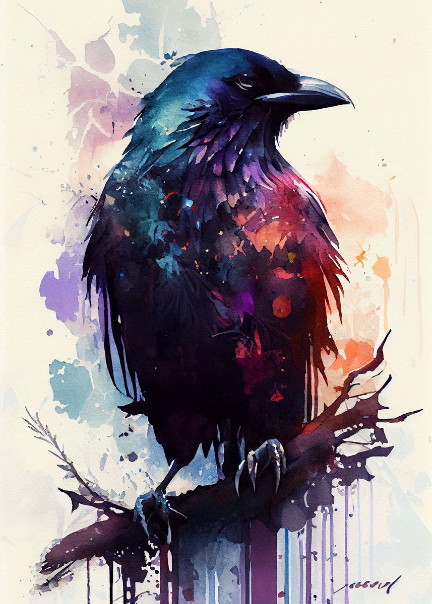 'Raven Colorful' Poster, picture, metal print, paint by DecoyDesign ...