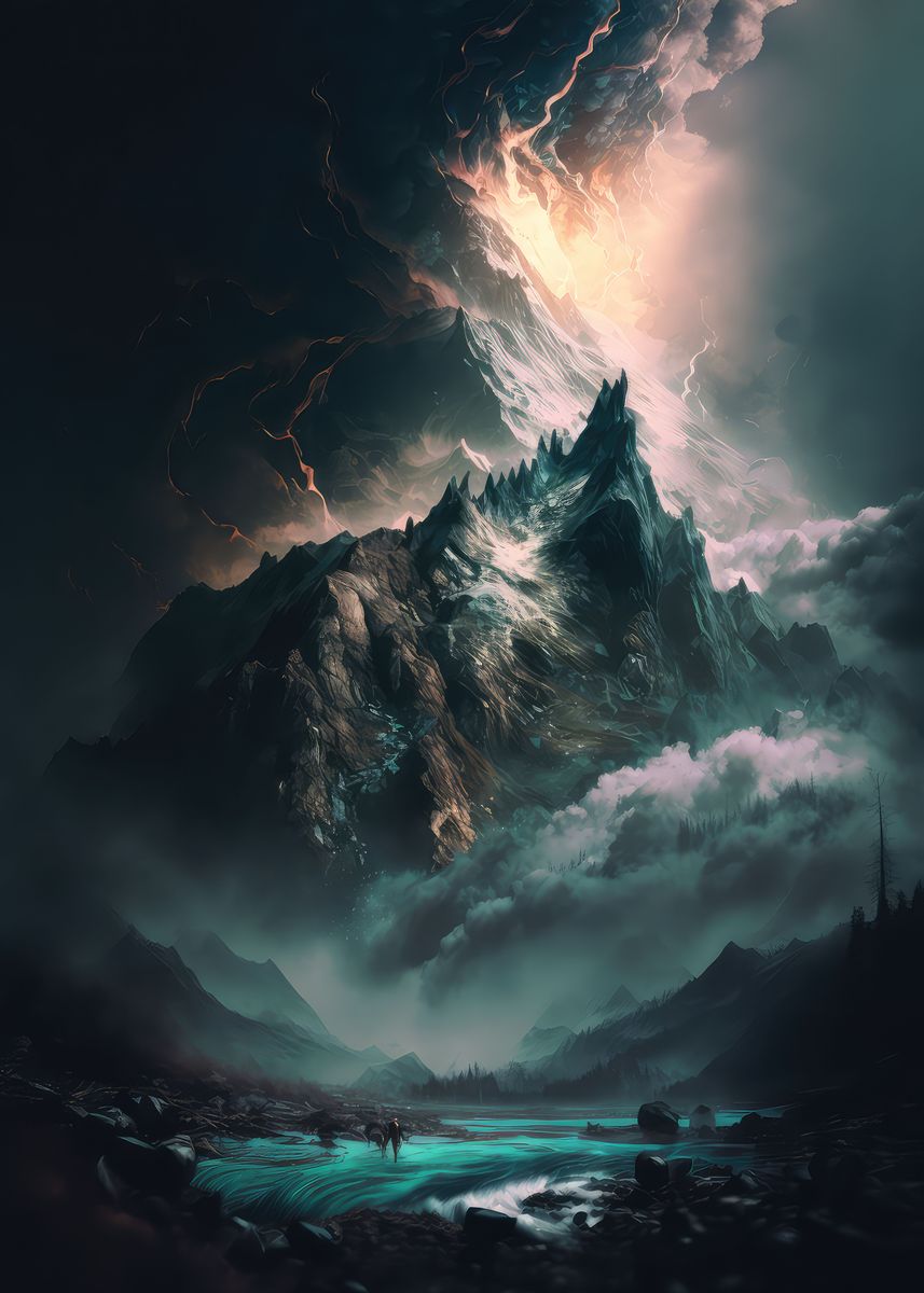 'Chaotic Volcano' Poster, picture, metal print, paint by Josh | Displate