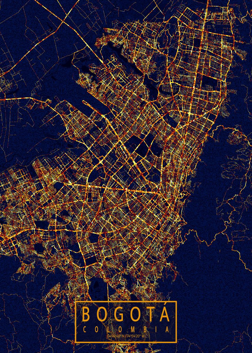 'Bogota Map City At Night' Poster, picture, metal print, paint by deMAP ...