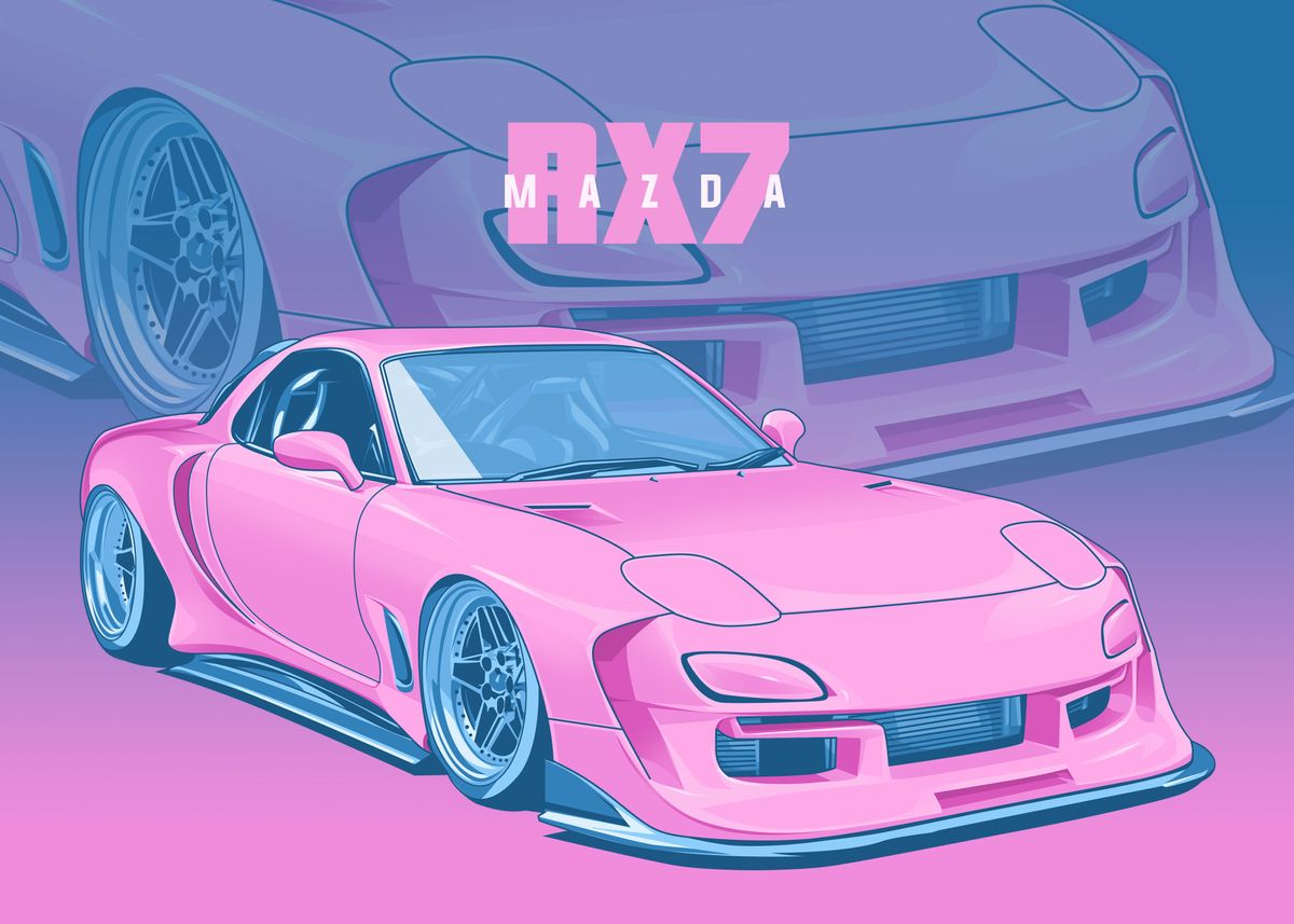 'mazda rx 7 pink' Poster by capture art | Displate