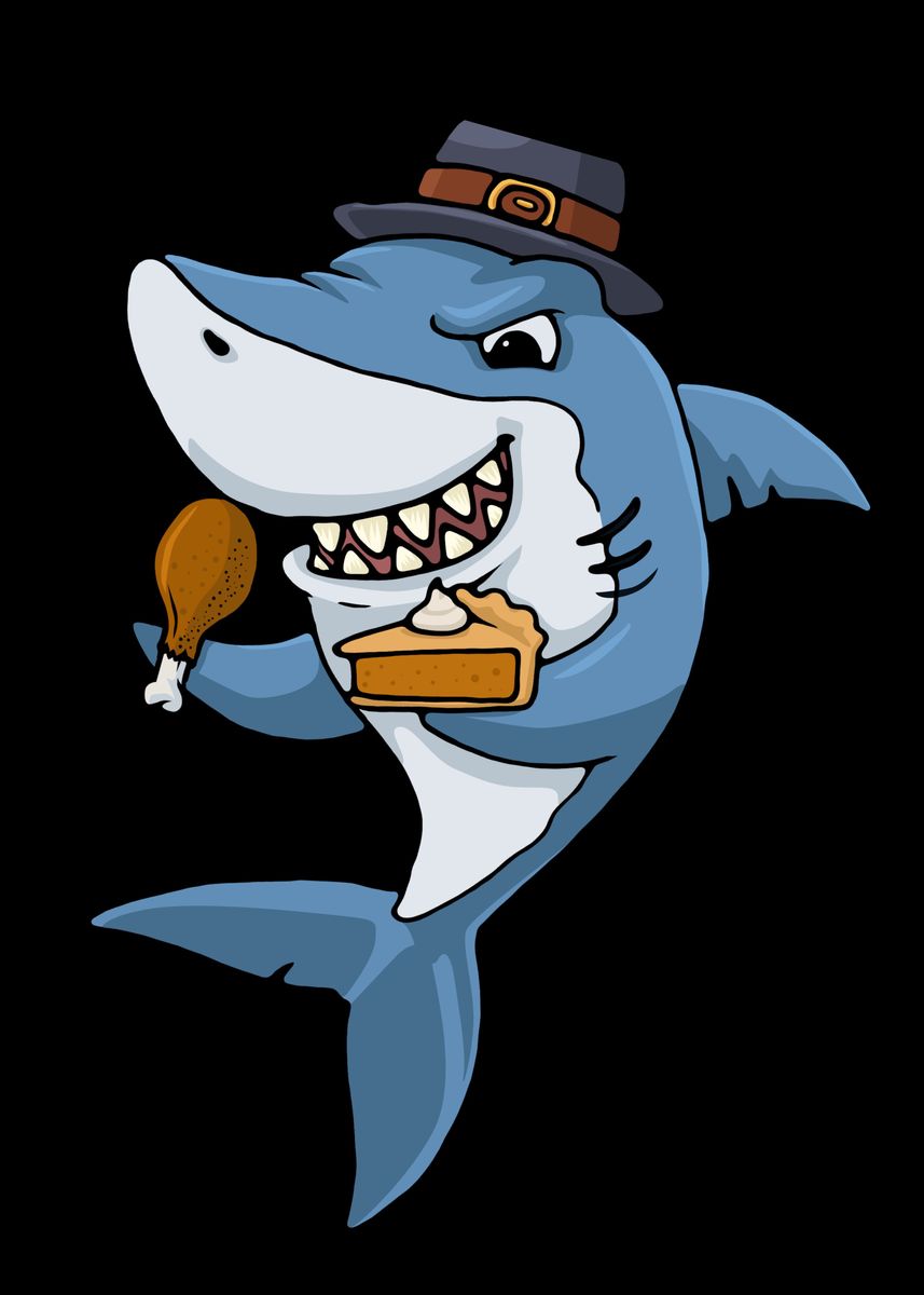 'Thanksgiving Pumpkin Shark' Poster, picture, metal print, paint by ...