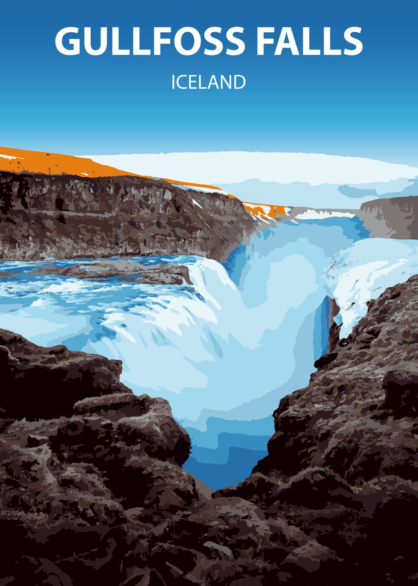 'Gullfoss Falls Iceland Art' Poster, picture, metal print, paint by Explore The Wilds | Displate