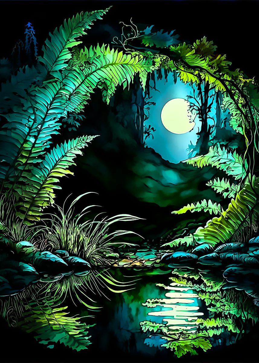 'Moon Night' Poster, picture, metal print, paint by Halen Raine | Displate