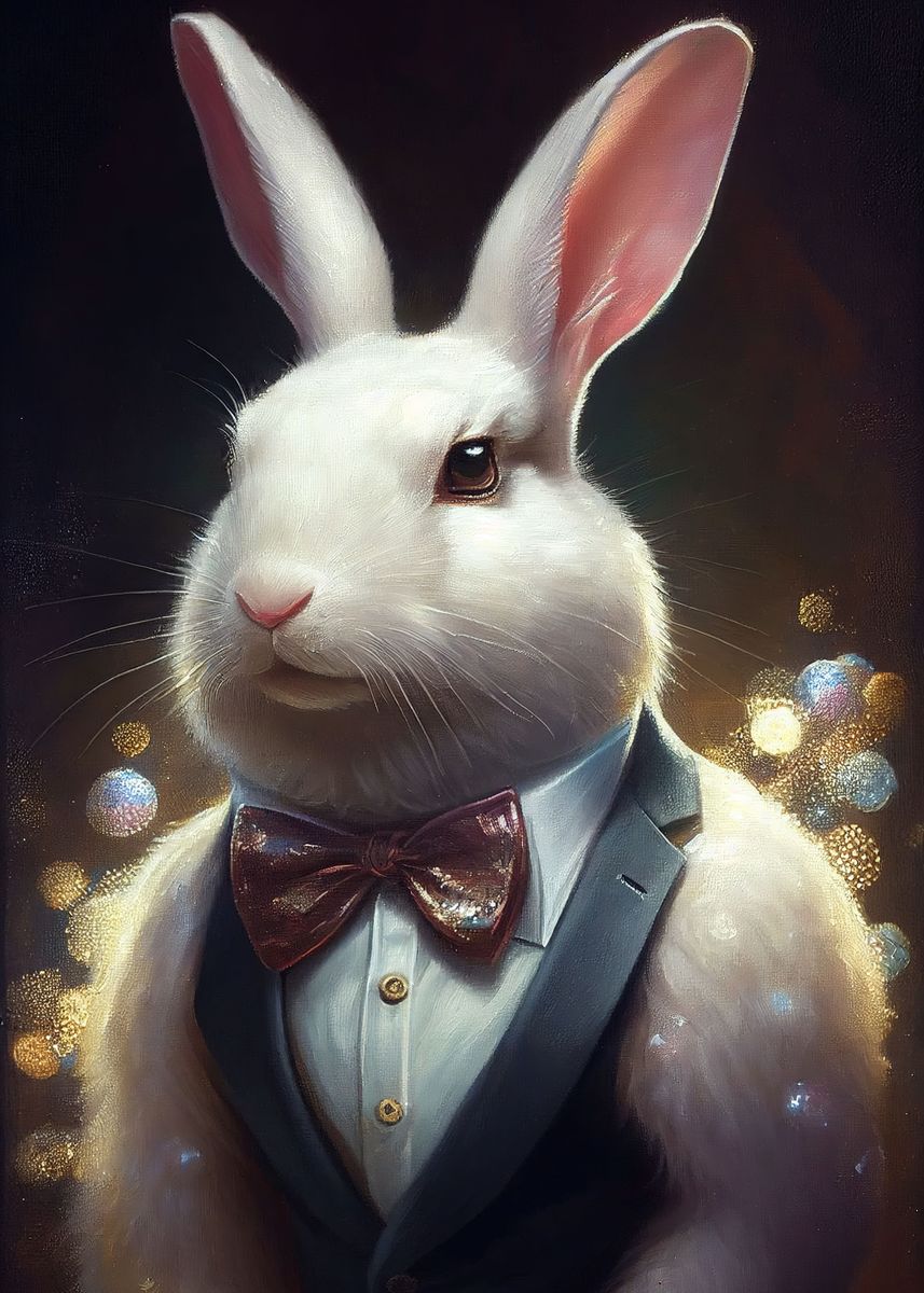 'Rabbit Suit Animal' Poster, picture, metal print, paint by Whimsical ...