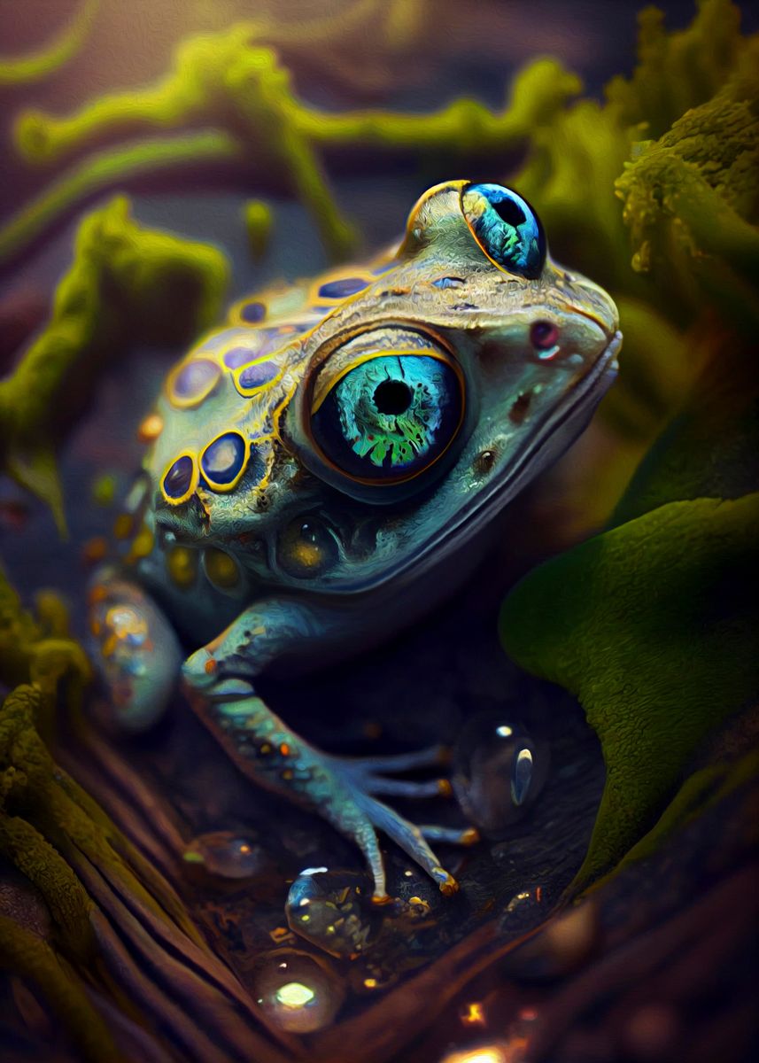 'Alien Frog With Cyan Eyes' Poster, picture, metal print, paint by ...