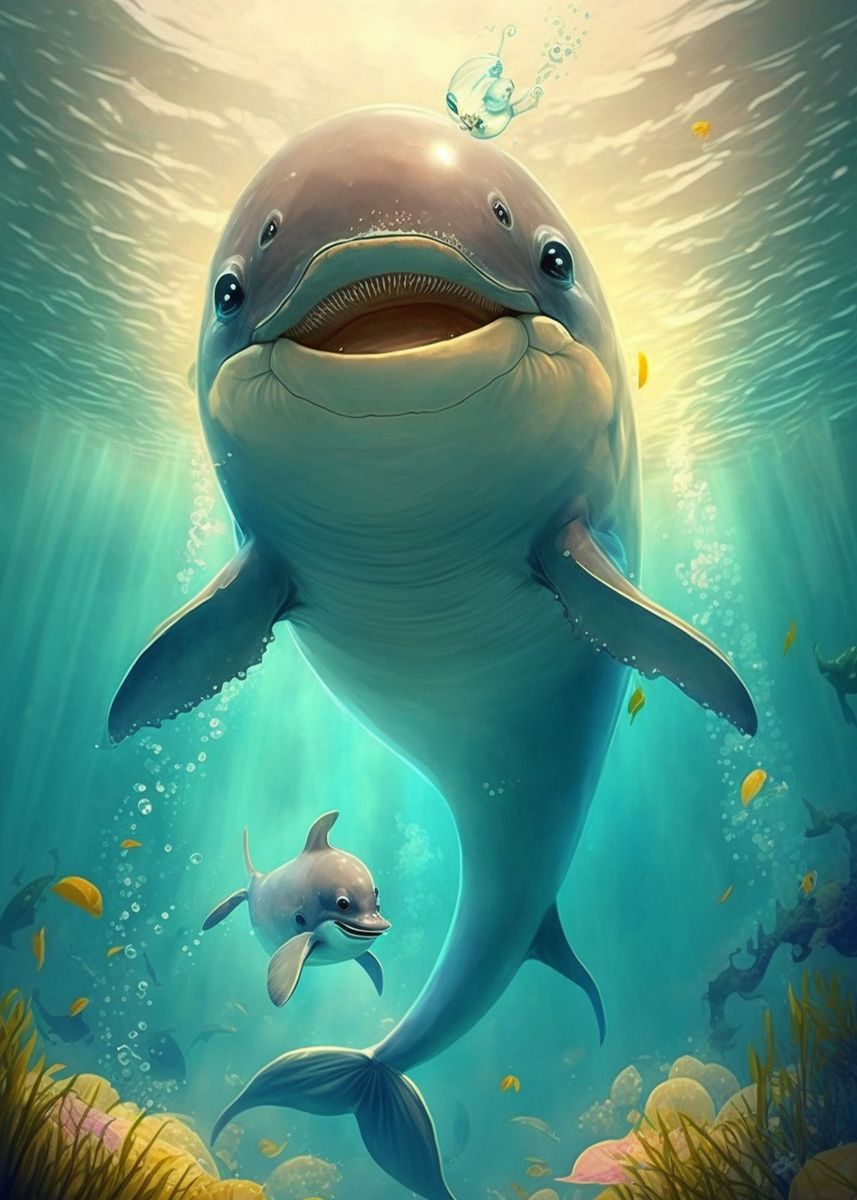 'Comic Dolphin ' Poster, picture, metal print, paint by Zukato | Displate