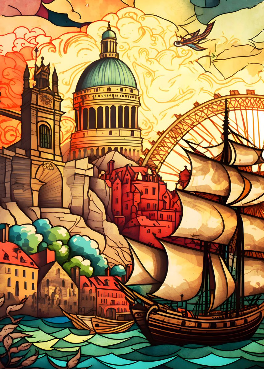 'London Medieval Fantasy' Poster, picture, metal print, paint by ...