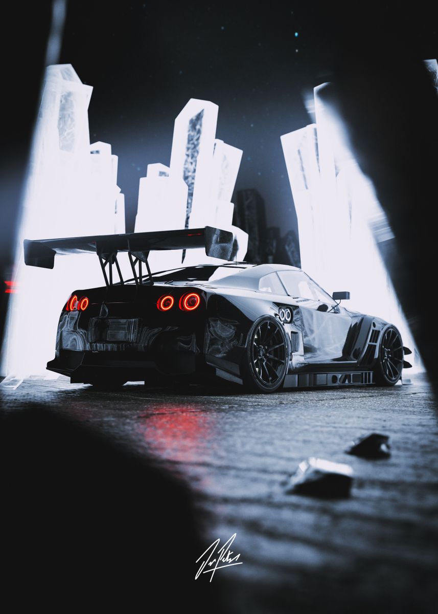 'Nissan GT-R GT3 - NEON' Poster, picture, metal print, paint by Jonas ...