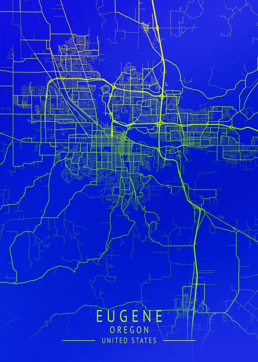 'Eugene Oregon USA City Map' Poster, picture, metal print, paint by ...
