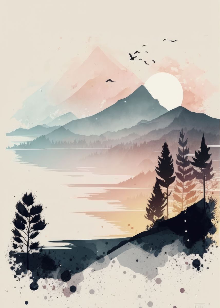 'Watercolor Naturescape' Poster, picture, metal print, paint by ...