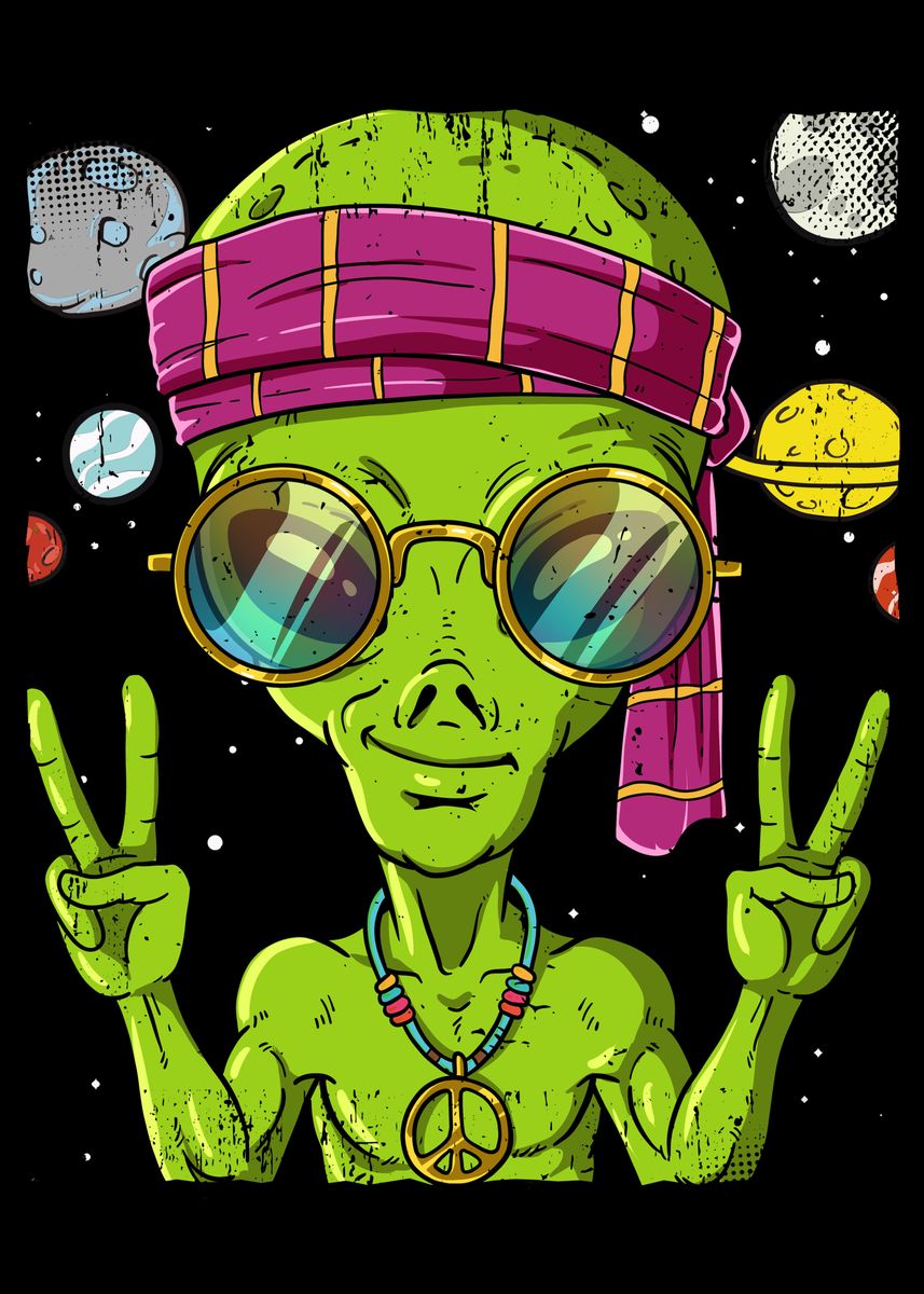 'Space Alien Hippie' Poster, picture, metal print, paint by PxL | Displate