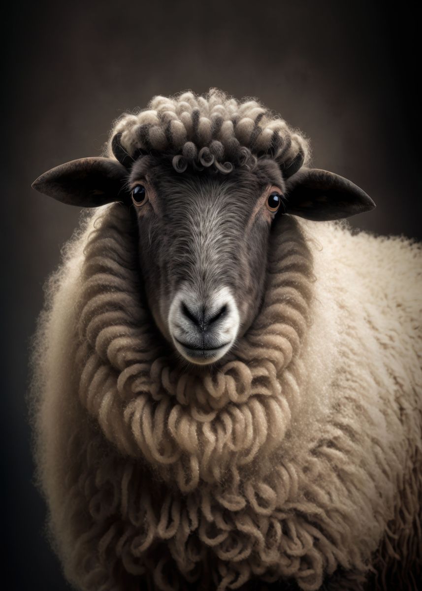 'Sheep portrait on dark' Poster, picture, metal print, paint by ...