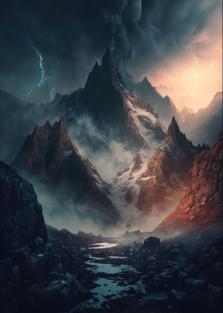 'Chaotic Mountain' Poster, picture, metal print, paint by Josh | Displate