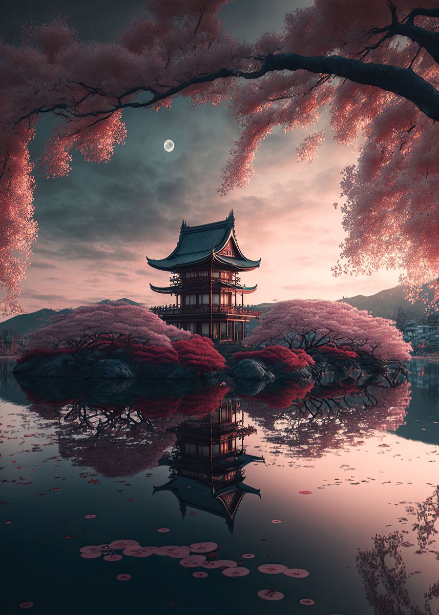 'Sunset at Cherry Tower' Poster, picture, metal print, paint by FL ART ...