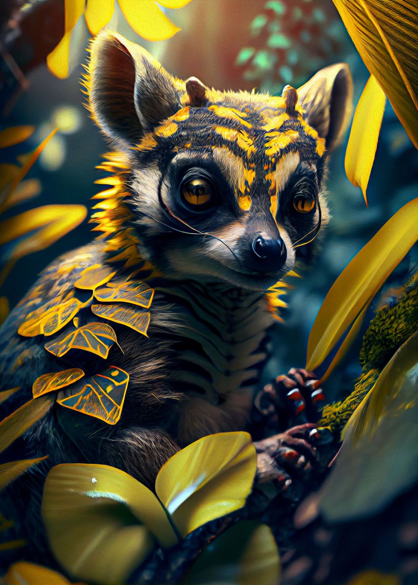 'Yellow Striped Alien Lemur' Poster, picture, metal print, paint by ...