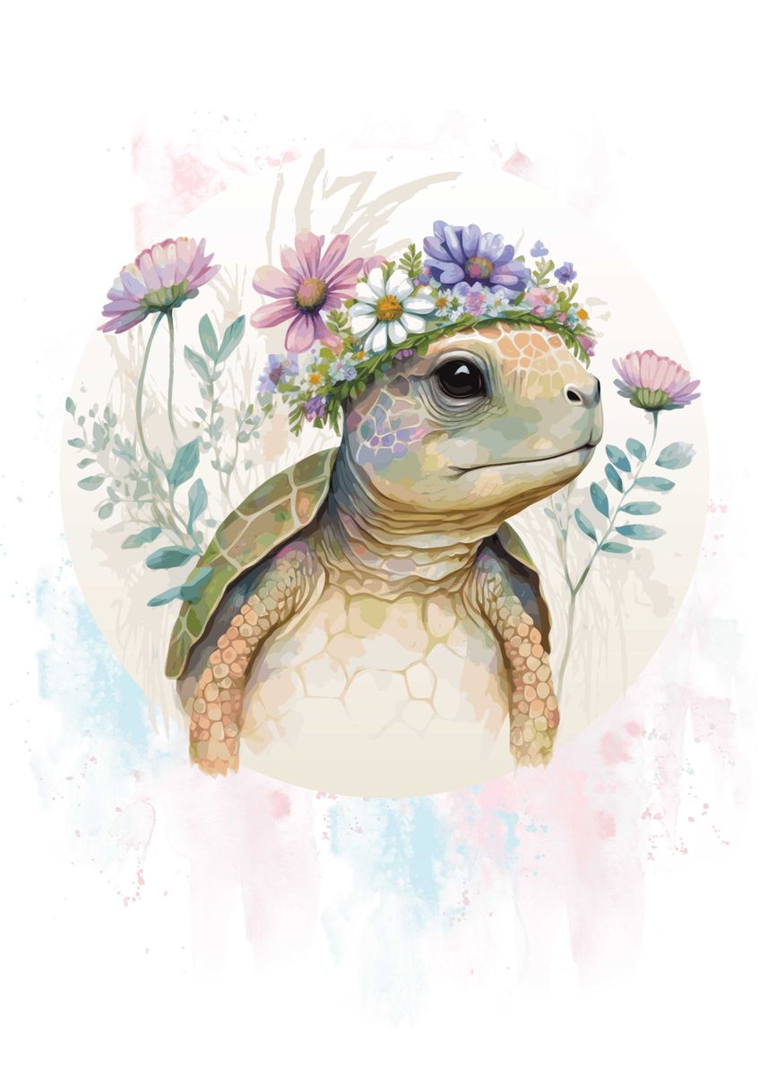 'Cute Watercolor Turtle' Poster, picture, metal print, paint by ...