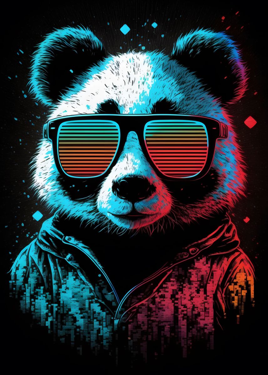 'Cool Retro Panda' Poster, picture, metal print, paint by ...