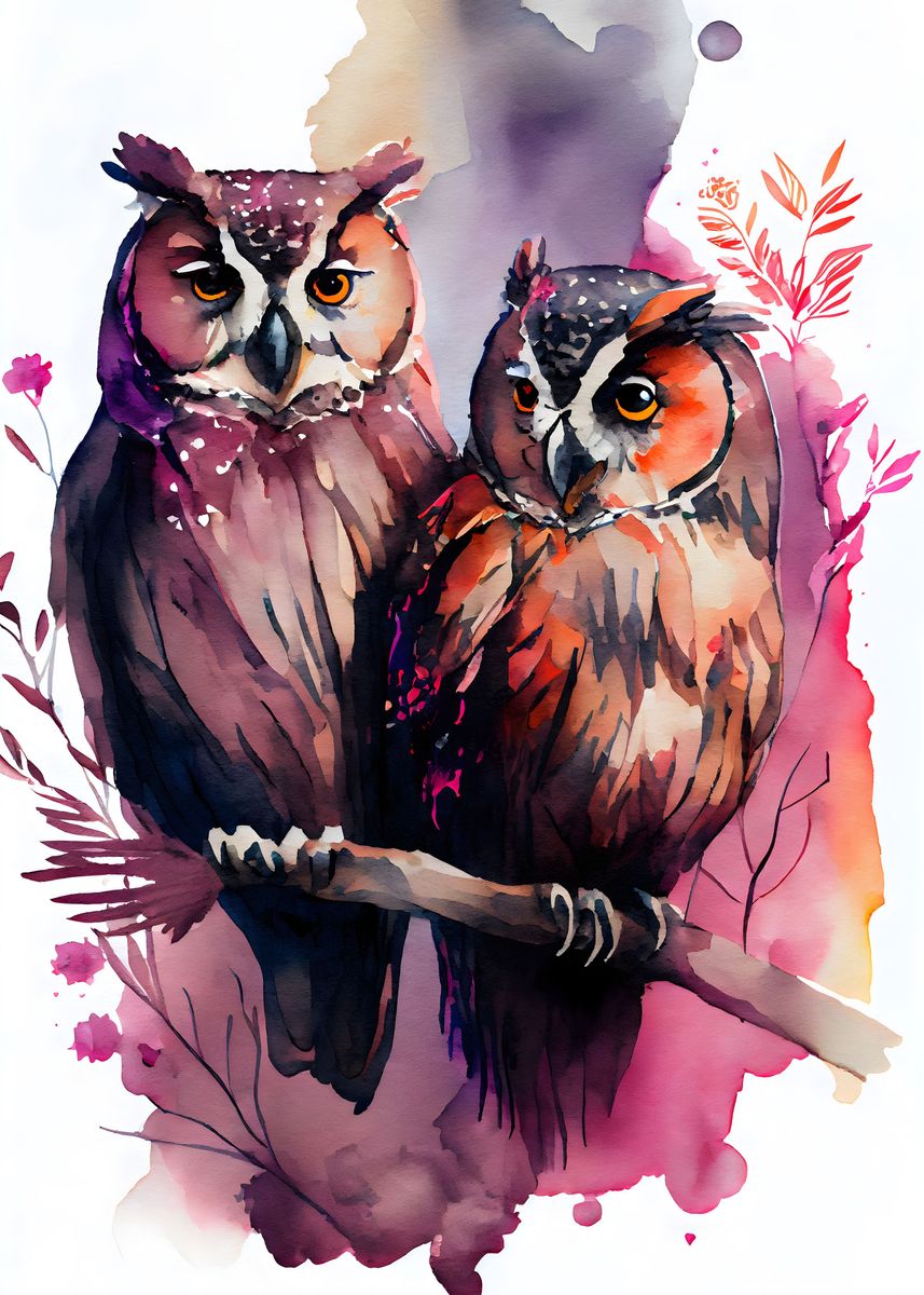 'A Owl Couples Romance' Poster, picture, metal print, paint by Ali Ch ...