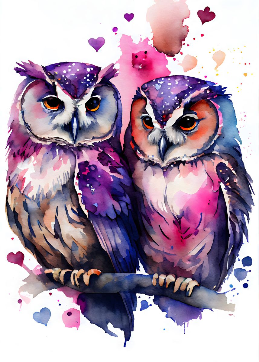 'A Owl Couples Romance' Poster, picture, metal print, paint by Ali Ch ...