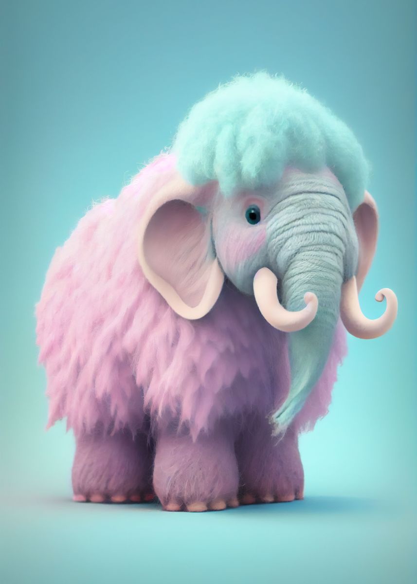 'Cute little woolly mammoth' Poster, picture, metal print, paint by ...