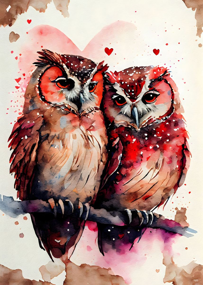 'A Owl Couples Romance' Poster, picture, metal print, paint by Ali Ch ...