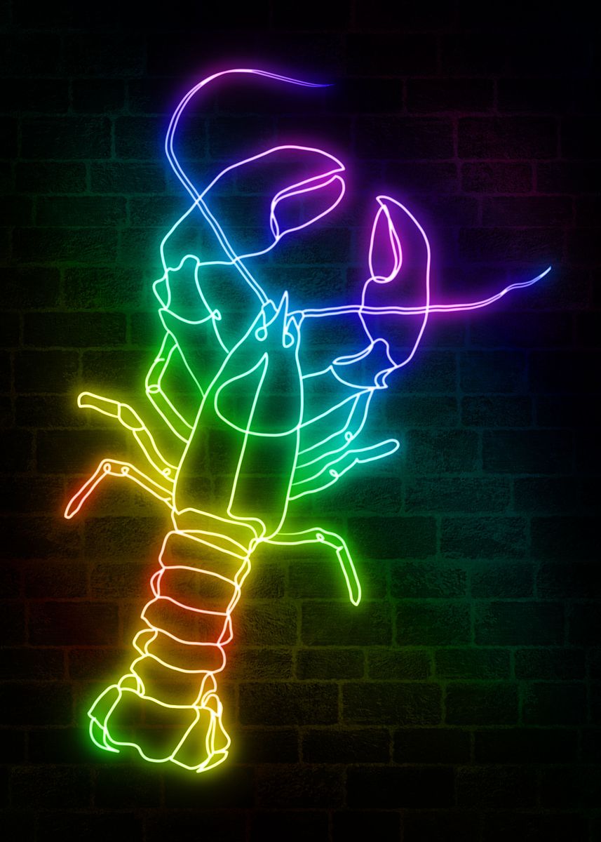 'Lobster Neon Animals' Poster, picture, metal print, paint by Jamestar ...