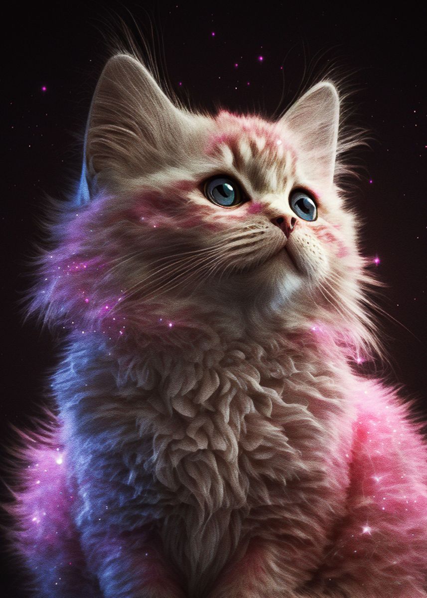 'Cute White Cat' Poster, picture, metal print, paint by Coffee Design ...