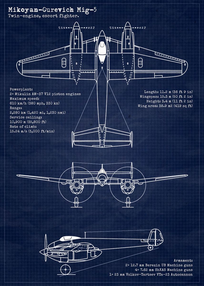 'Mig5 Blueprint URSS' Poster, picture, metal print, paint by AirCraft ...