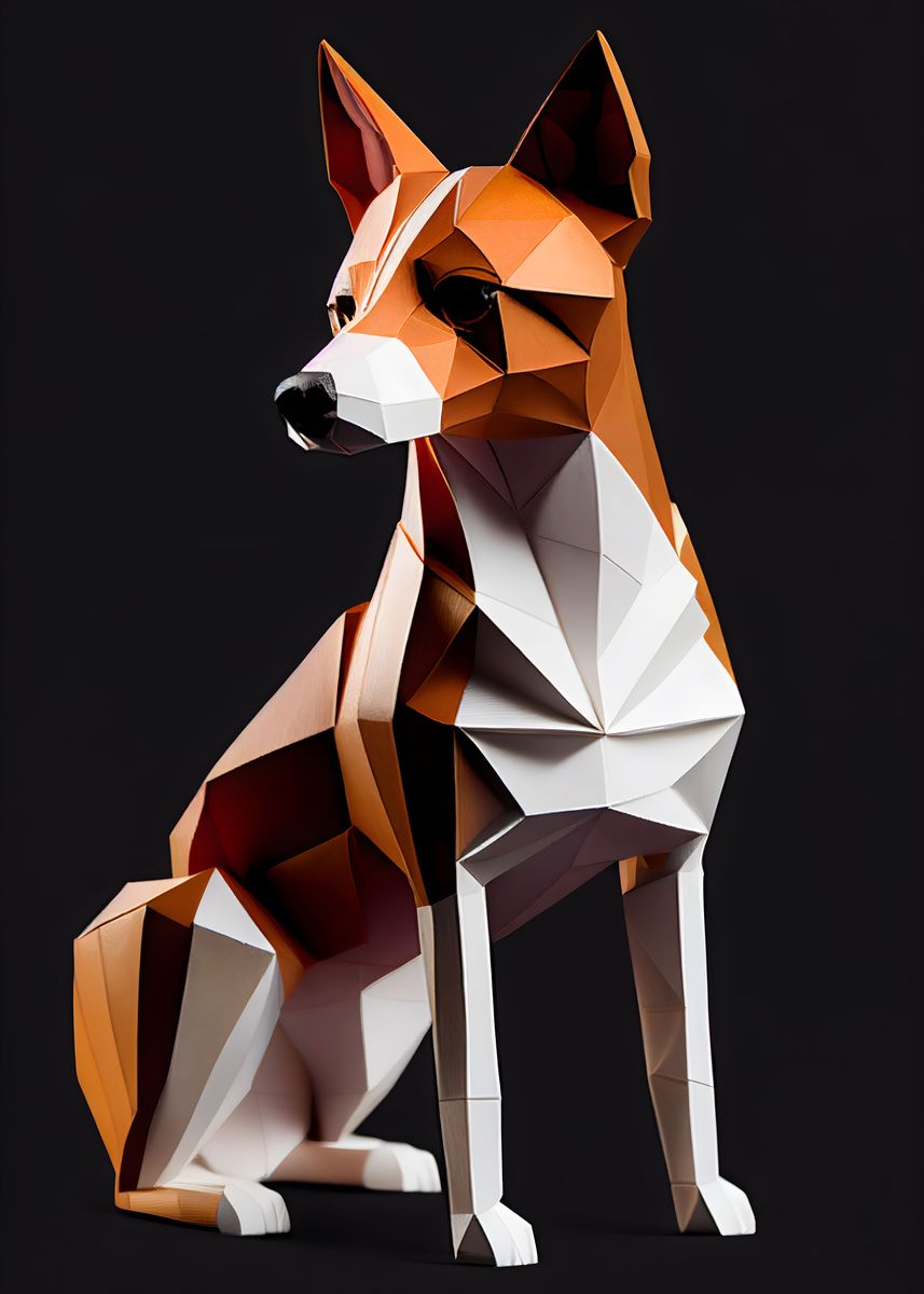 'Basenji' Poster, picture, metal print, paint by DigitalOrigamiArtist | Displate