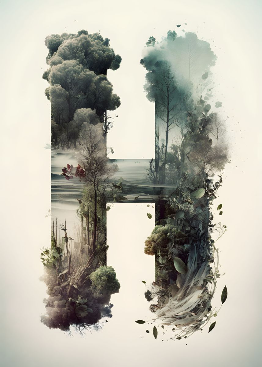 'Letter H Double Exposure' Poster, picture, metal print, paint by ...