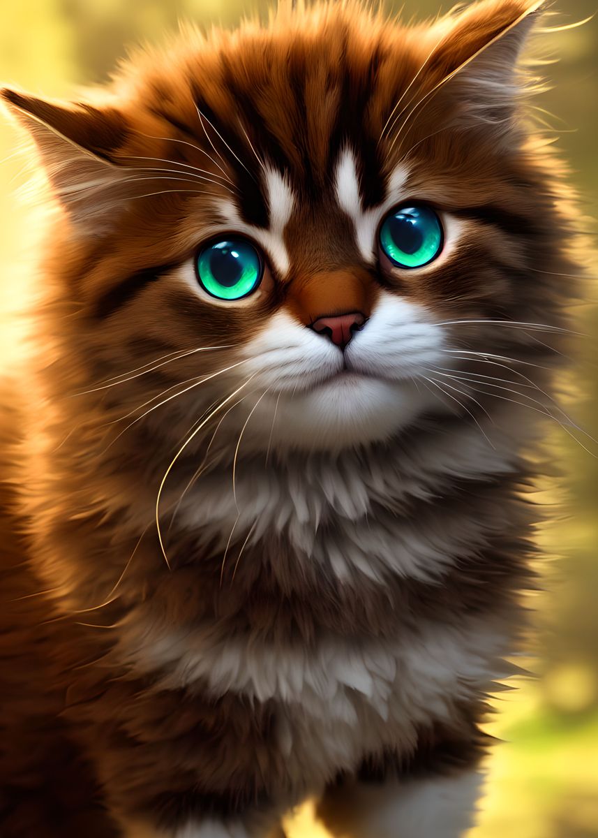 'Cat' Poster, picture, metal print, paint by Lukasz Kobylka | Displate