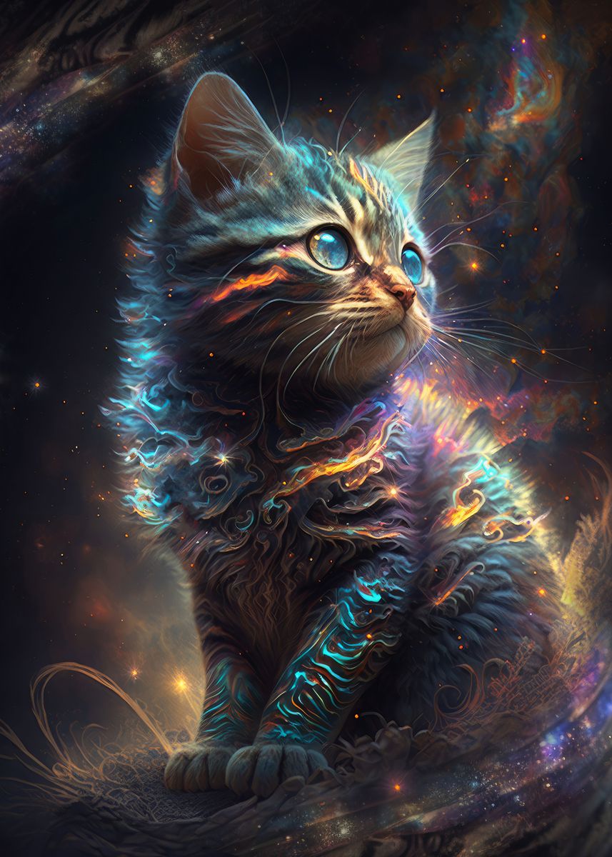 'Nebula Kitten v7' Poster, picture, metal print, paint by Isobel ...