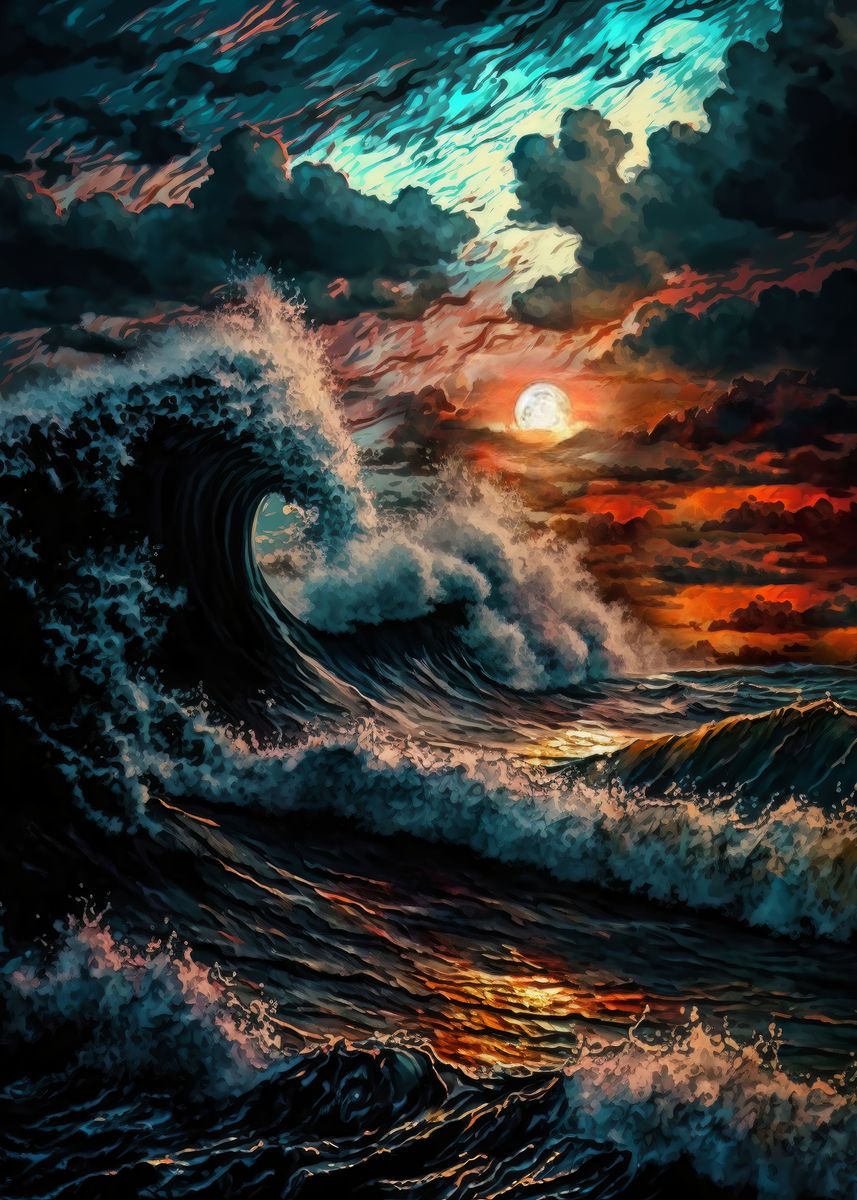 'Stormly Ocean v4' Poster, picture, metal print, paint by Zdenek ...