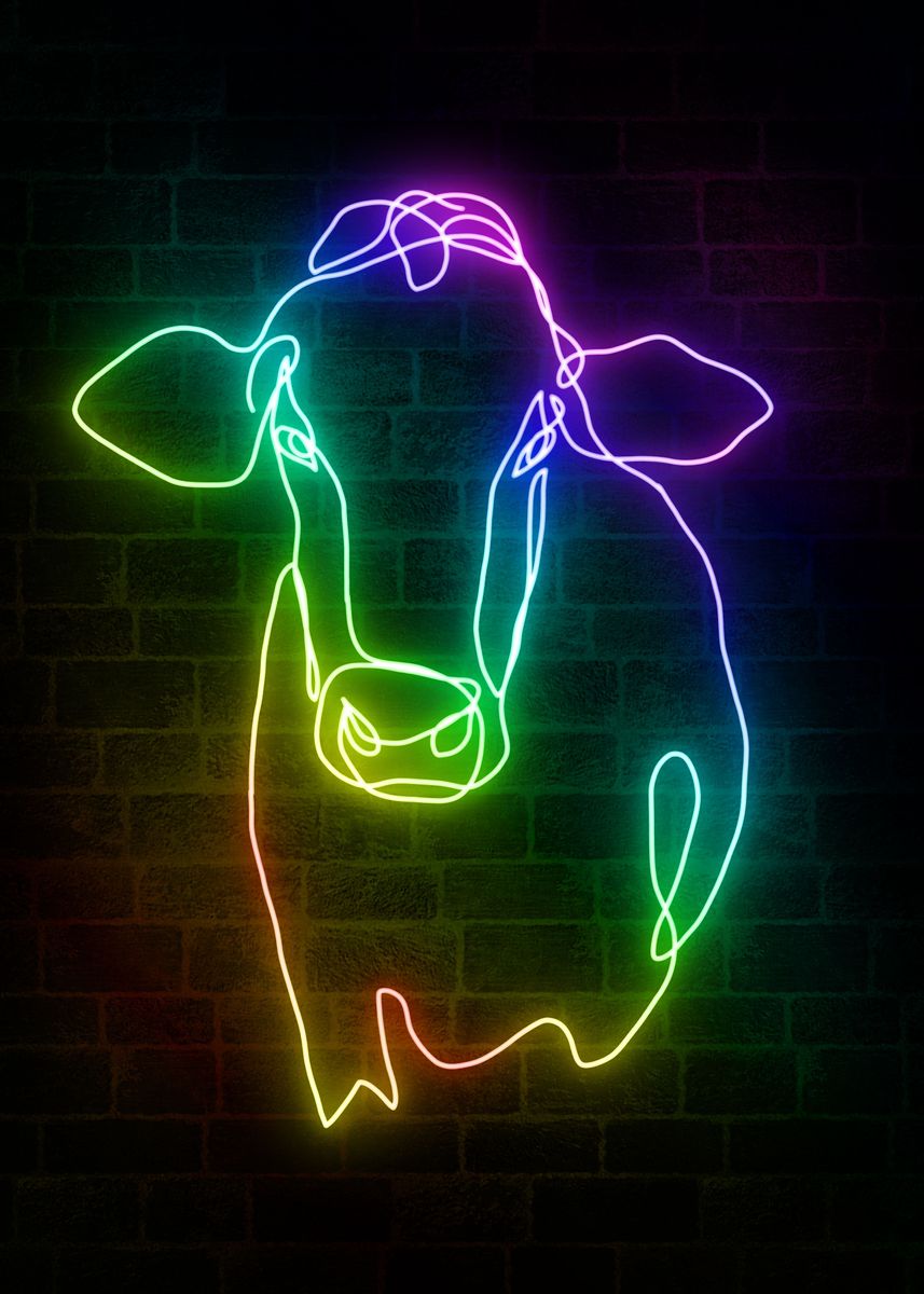 'Cow Face Neon Animals' Poster, picture, metal print, paint by Jamestar ...