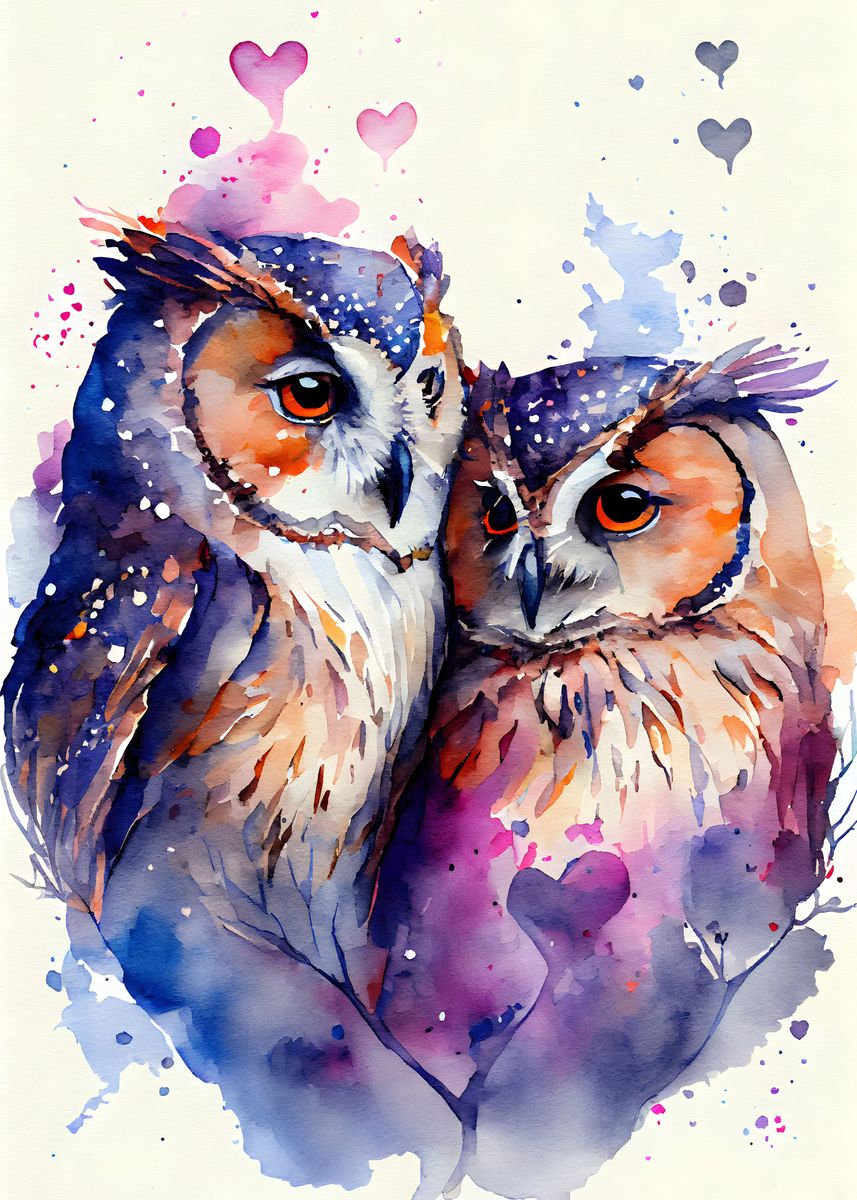 'A Owl Couples Romance' Poster, picture, metal print, paint by Ali Ch ...