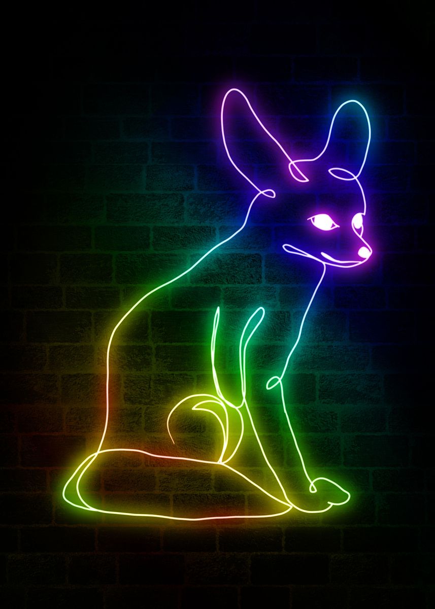'Fennec Fox Neon Animals' Poster, picture, metal print, paint by ...