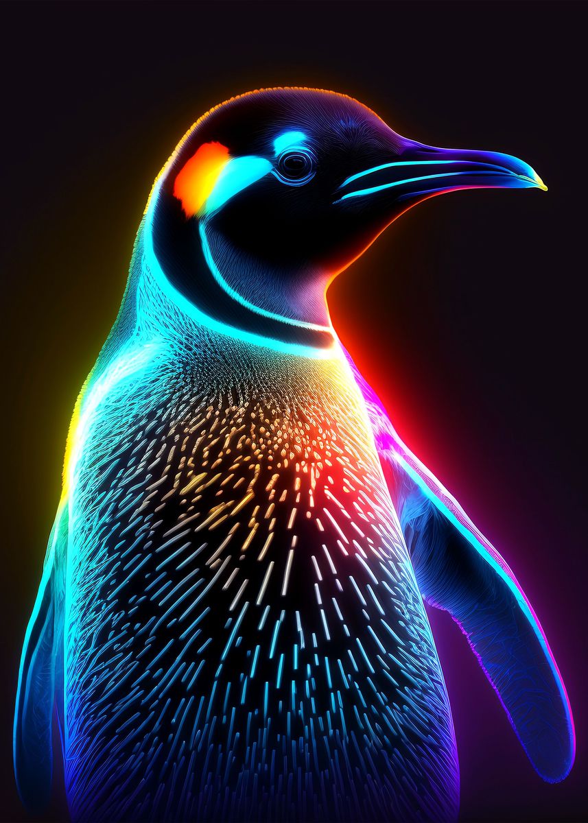 'Neon Penguin' Poster, picture, metal print, paint by nogar007 | Displate