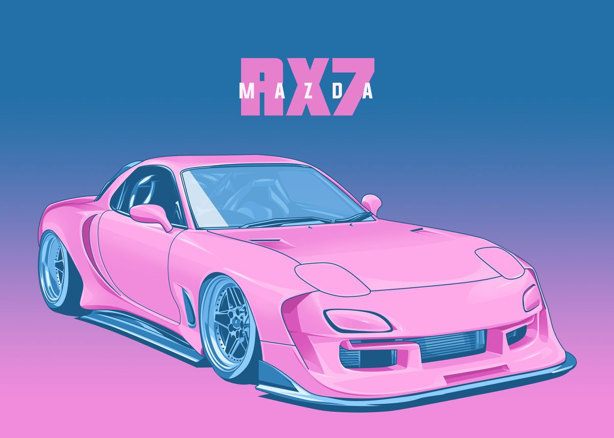 'mazda rx 7 pink' Poster by capture art | Displate