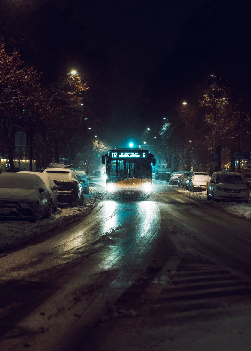 'Night bus' Poster, picture, metal print, paint by Adam Stolarczyk ...