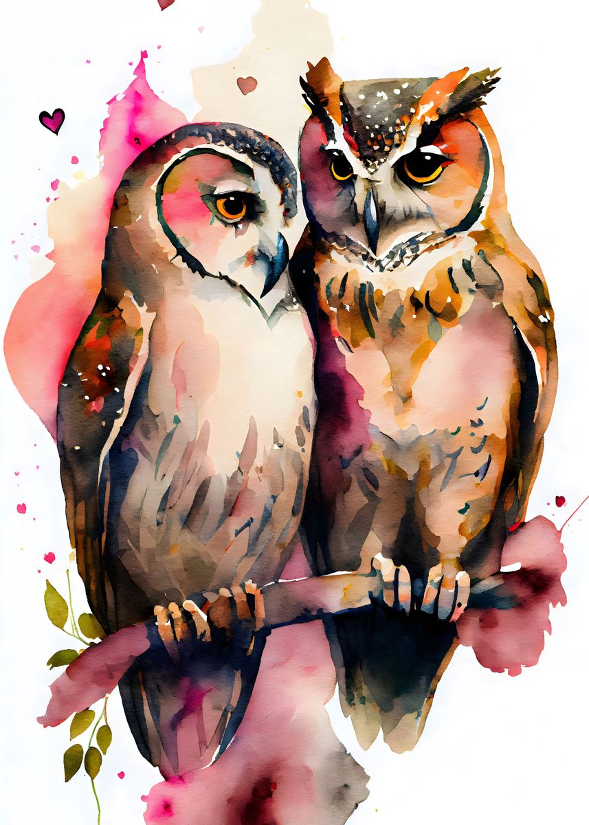'A Owl Couples Romance' Poster, picture, metal print, paint by Ali Ch ...